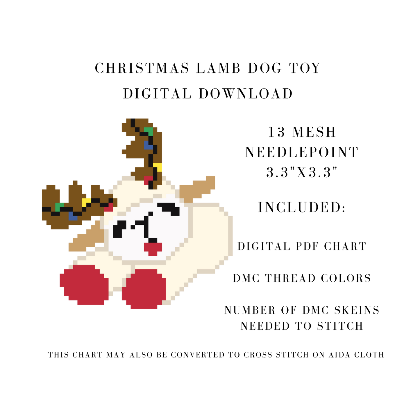 Christmas Lamb Dog Toy Digital Download Needlepoint Chart – Magnolia ...